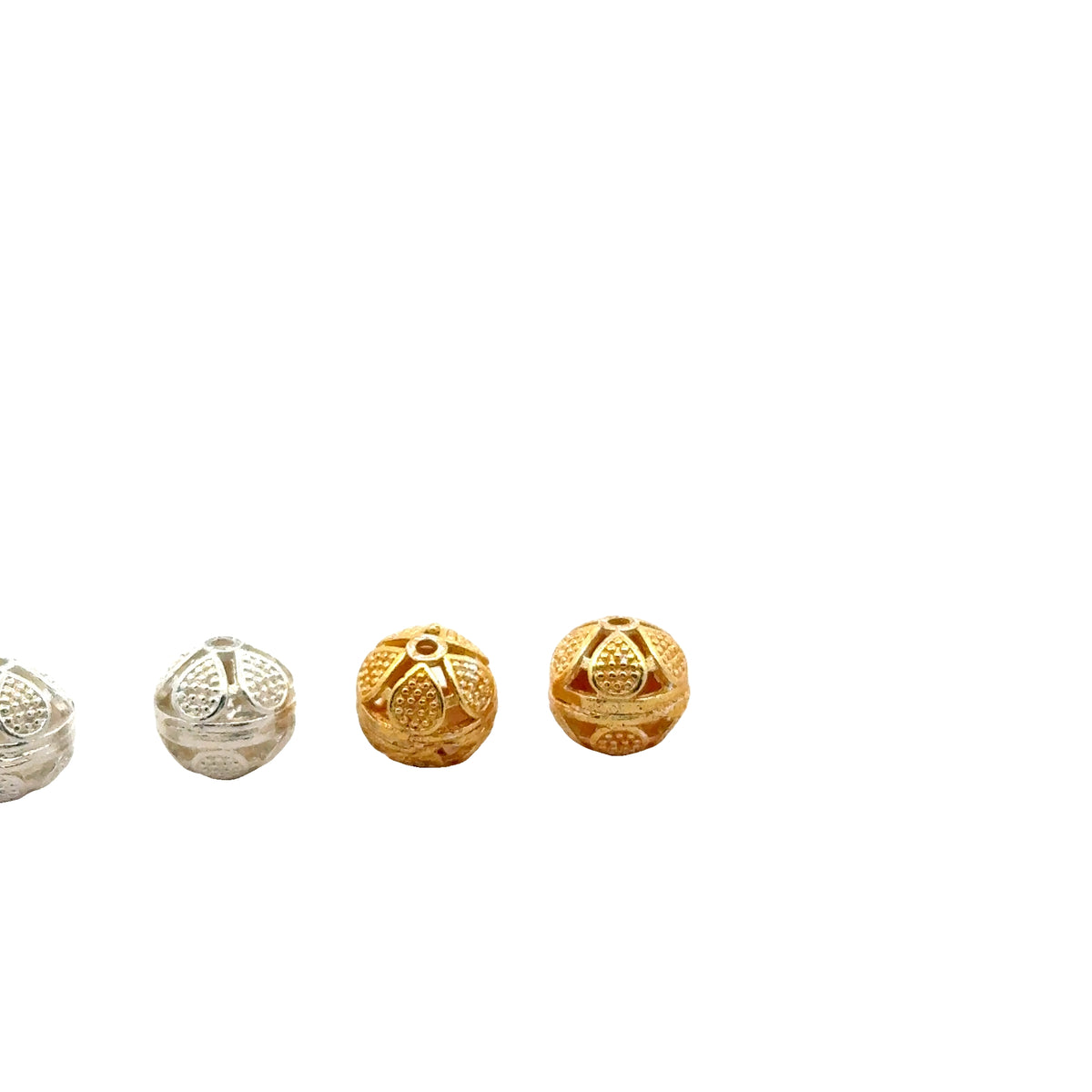 1 Strand of Fancy Shiny Round and Patterned Beads, Gold Finish And Sil ...